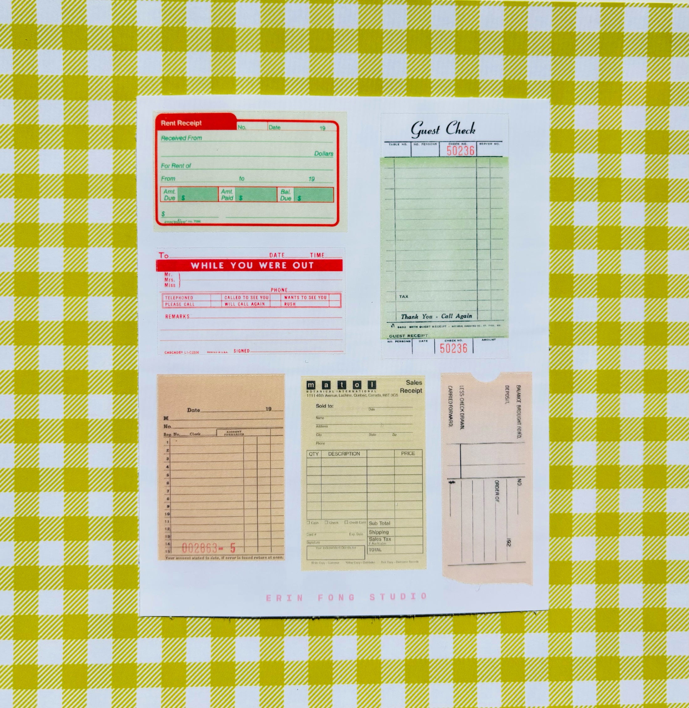Matte Vintage Receipt Sticker Sheets | Pack of 4 – Erin Fong Studio