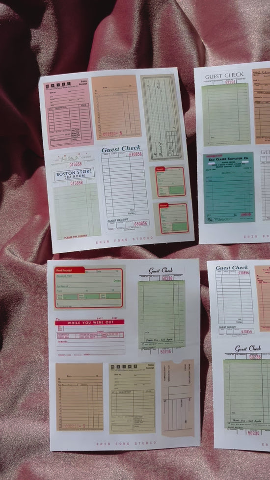Matte Vintage Receipt Sticker Sheets | Pack of 4 – Erin Fong Studio